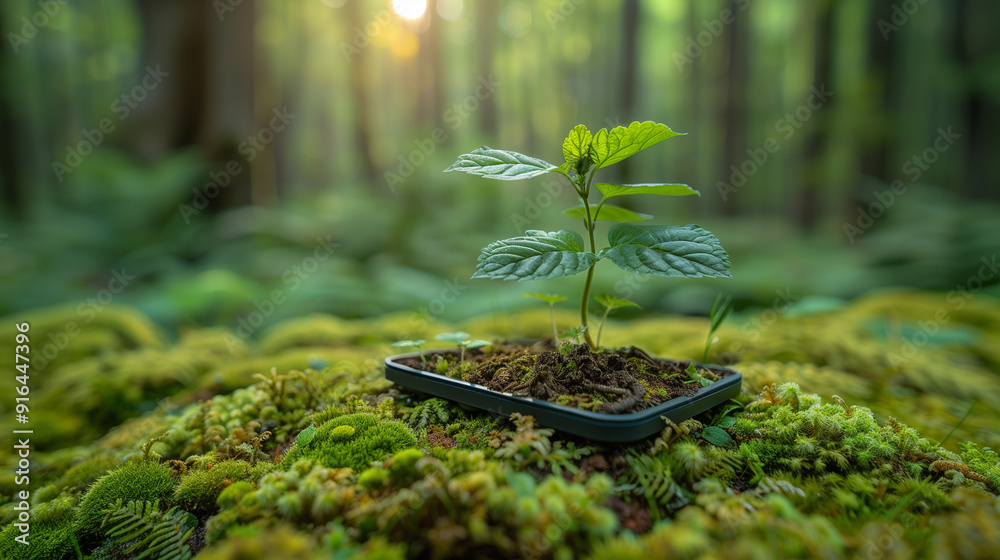 Nature's Reclamation: A sapling thrives in a discarded phone ...