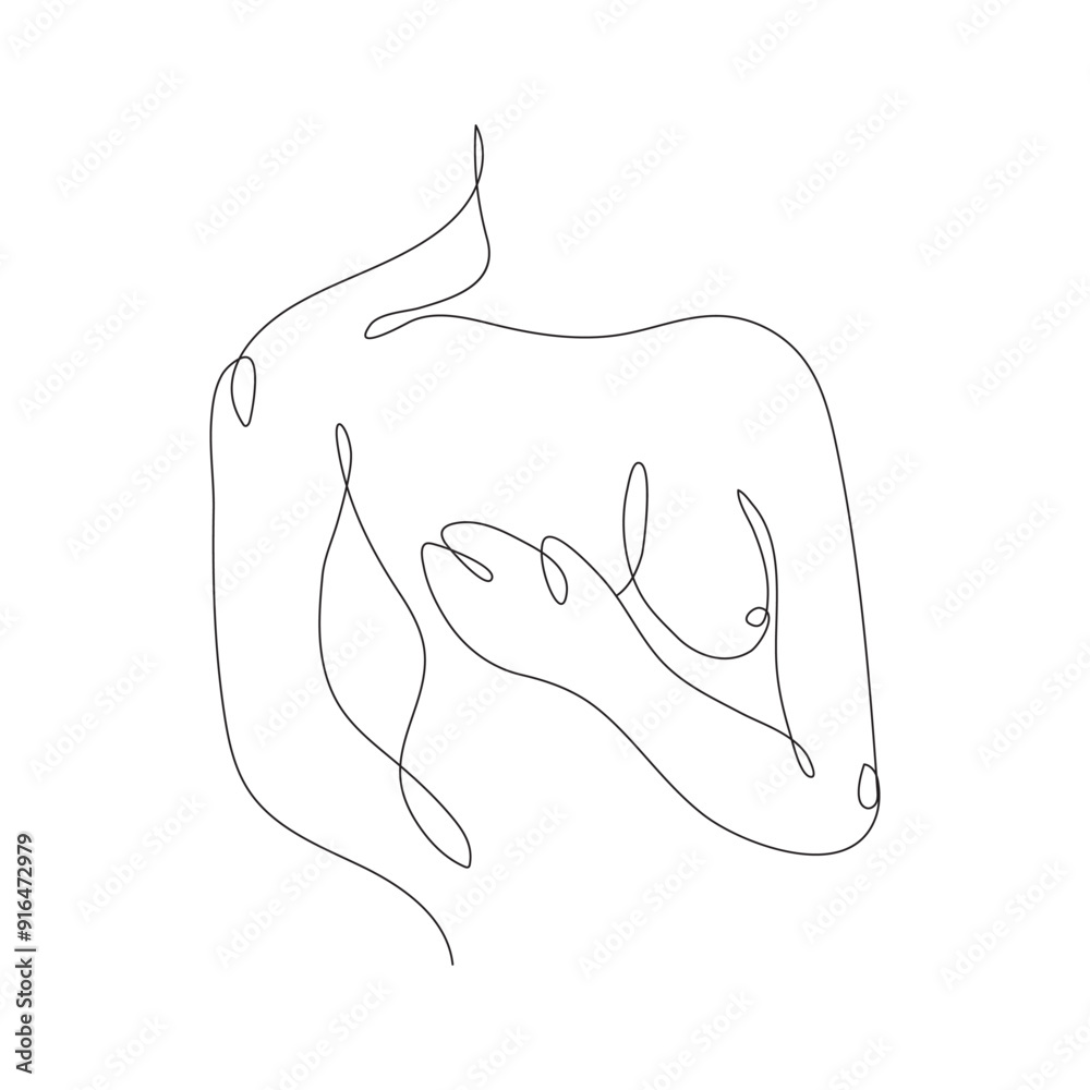 Breast cancer single line art background with woman and pink ribbon ...
