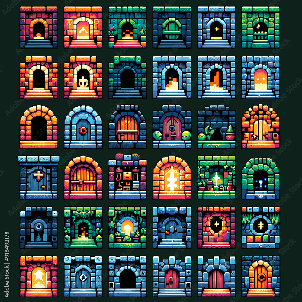 Sprite sheet of RPG secret passageways in pixel art style Stock ...