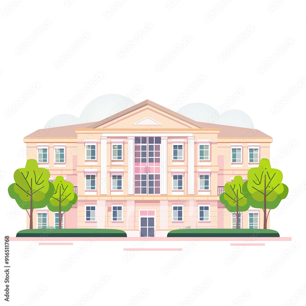 Flat High School building with transparent background, simple design ...