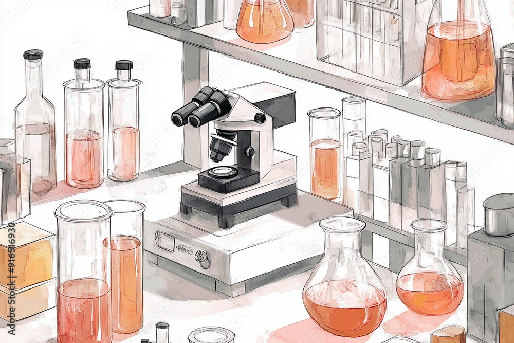 microscope laboratory glassware beakers flasks test tubes scientific ...