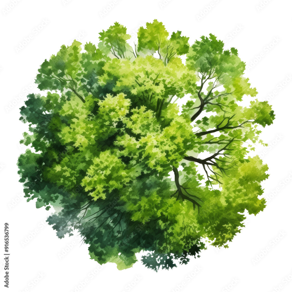tree top view watercolor isolated on transparent background cutout ...