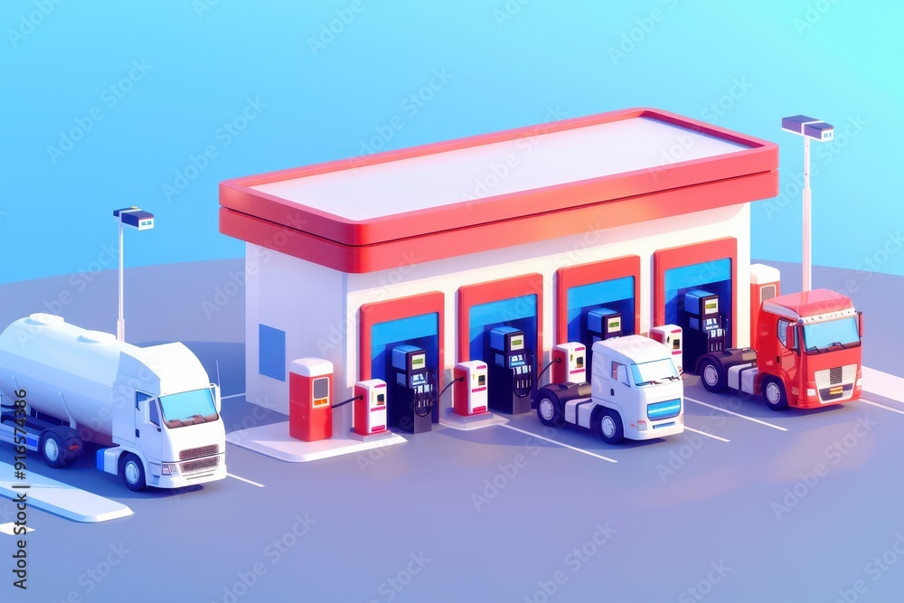 Industrial refueling station, extensive setup for trucks and tanks ...