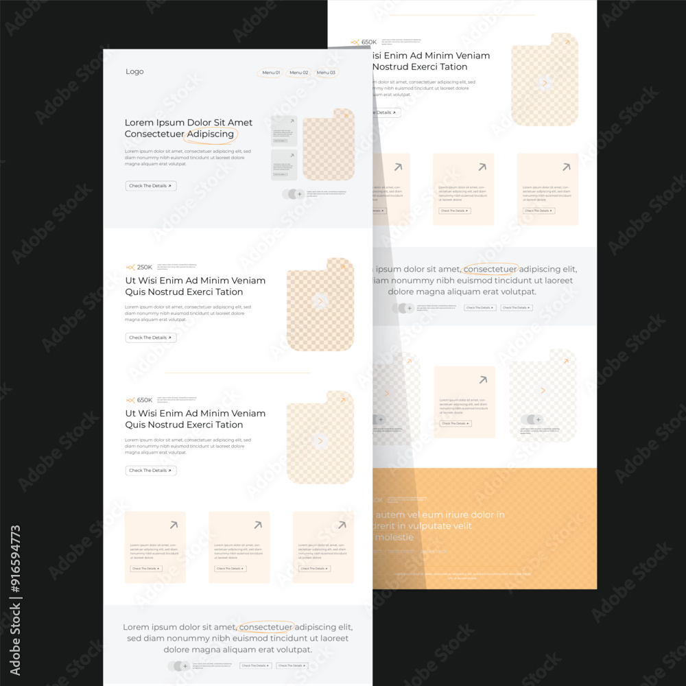 website design template for business. Landing page wireframe. Flat ...