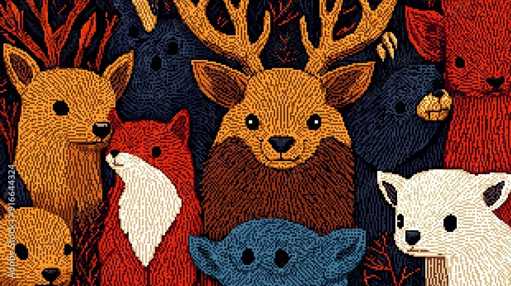 Pixel art of pixelated animal sprites in a repeating pattern Stock ...