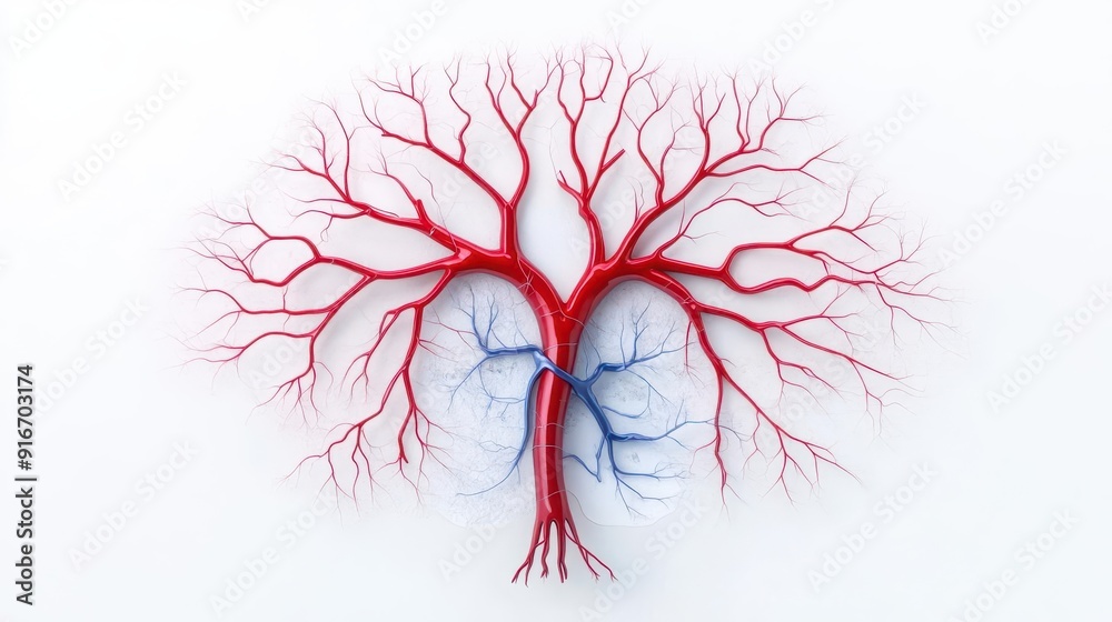 Stylized representation of a tree-like structure with red and blue ...