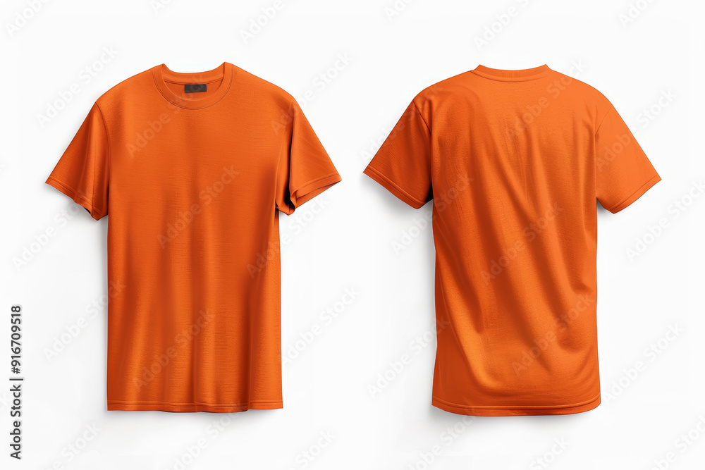 Orange T-Shirt mockup front and back view isolated on white background ...