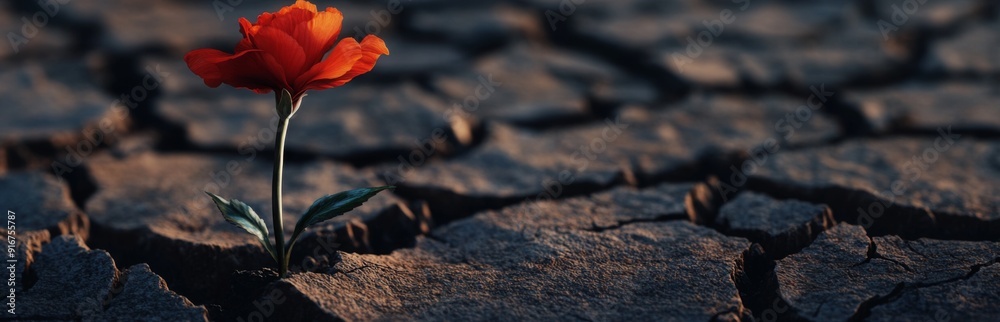 Rebirth from Desolation: A Scarlet Flower Emerges from the Cracks of ...