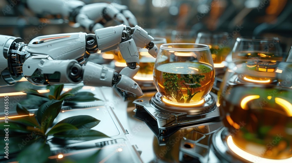 Robotic arms serving drinks, depicting advanced technology in food ...