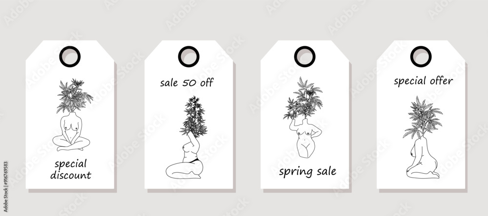 Vector set of discount price tags. Labels with Set ofNaked woman body ...