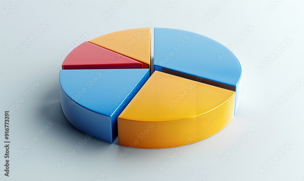 An illustration of a pie chart in three dimensions. There are four ...
