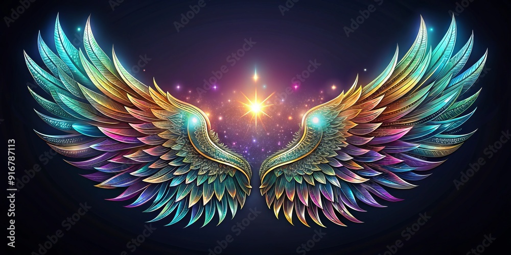 Stylized illustration of abstract vector wings in shimmering metallic ...