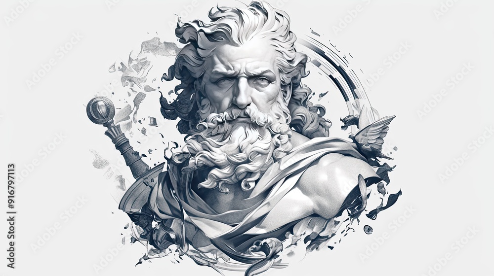 logo Tattoo drawing depicting A realistic greek god portrait design ...