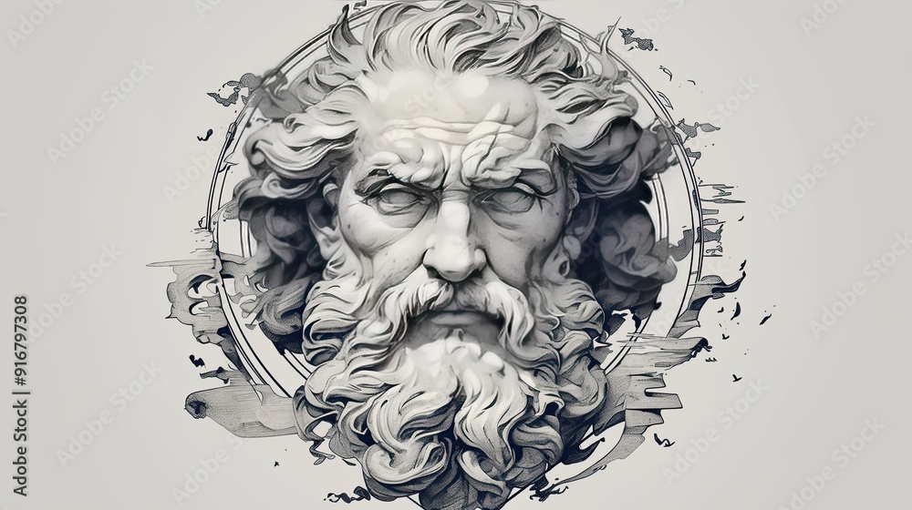 logo Tattoo drawing depicting A realistic greek god portrait design ...