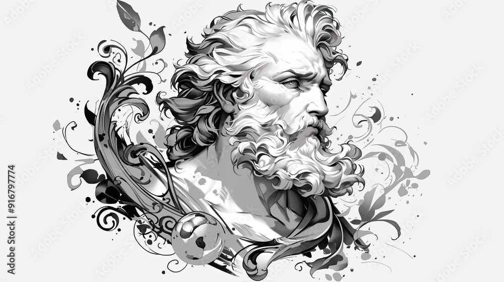 logo Tattoo drawing depicting A realistic greek god portrait design ...