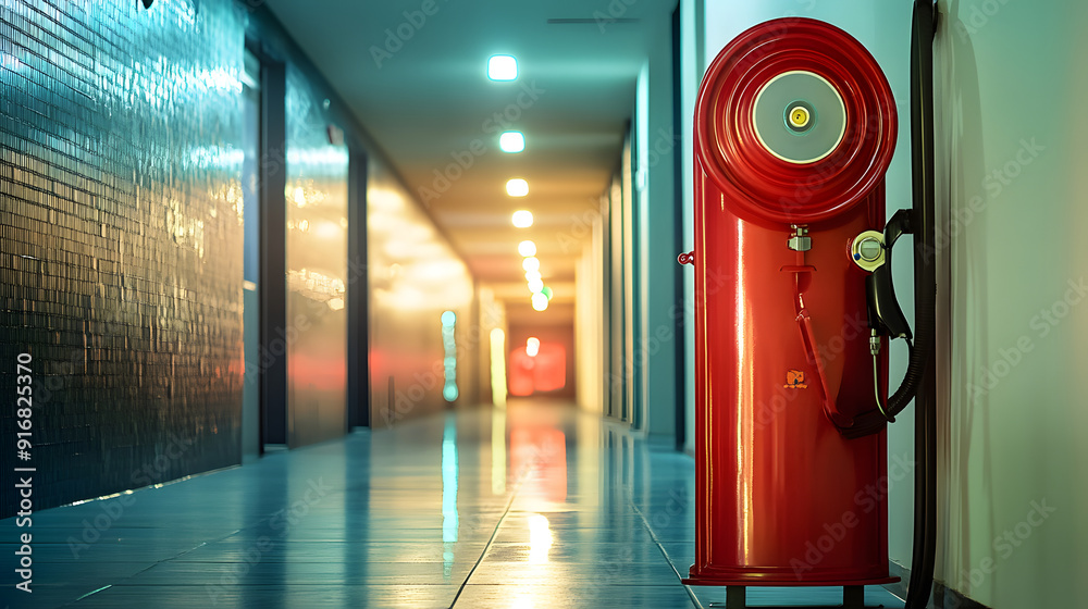 Fire Safety Concept, Fire extinguisher and fire hose reel in public ...