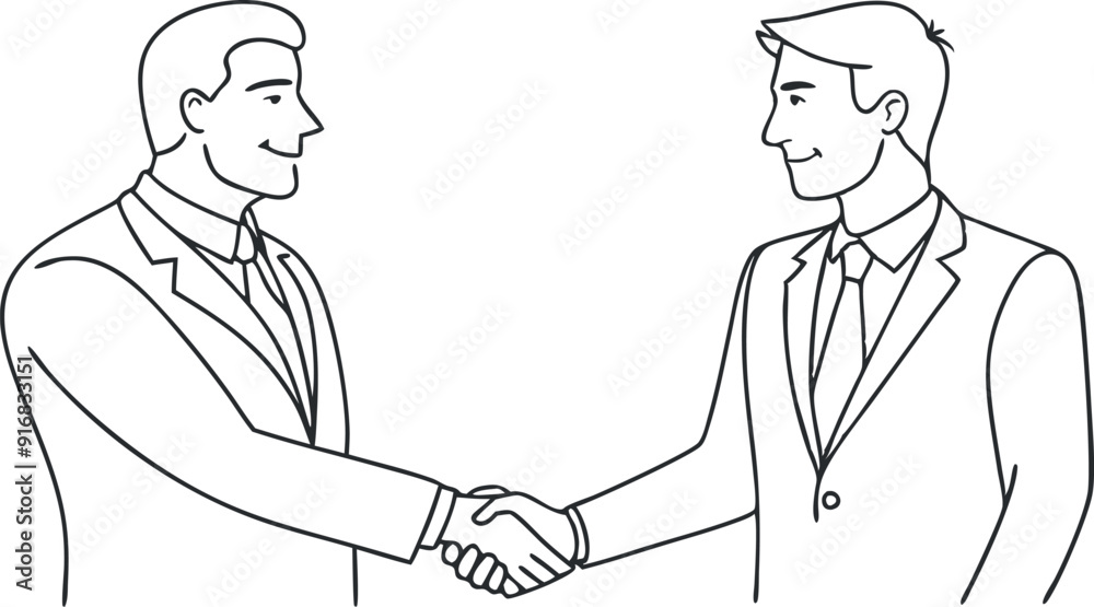 continuous single line drawing of businessmen shaking hands, business ...