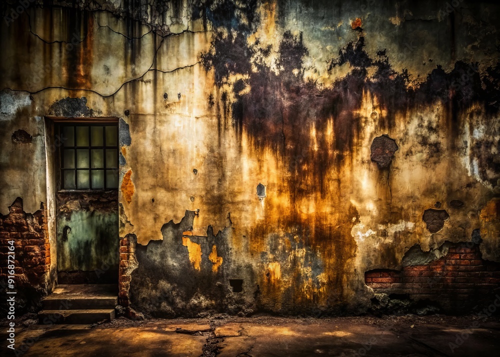 Ominous dark wall texture, worn and battered, with eerie stains, deep ...