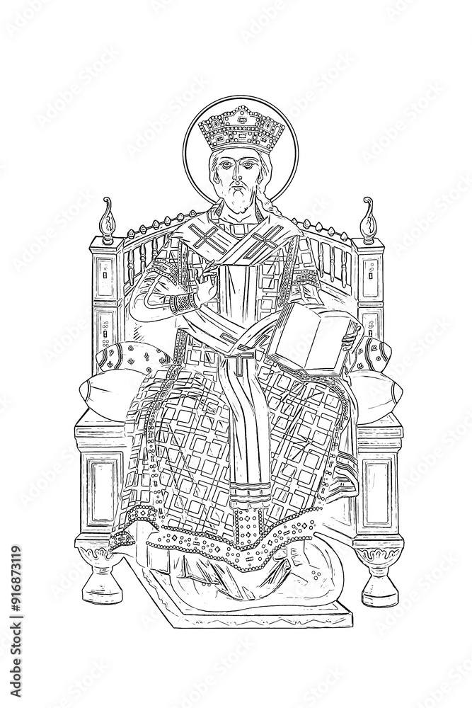 Jesus Christ the greatest Bishop sitting on the throne. Coloring page ...