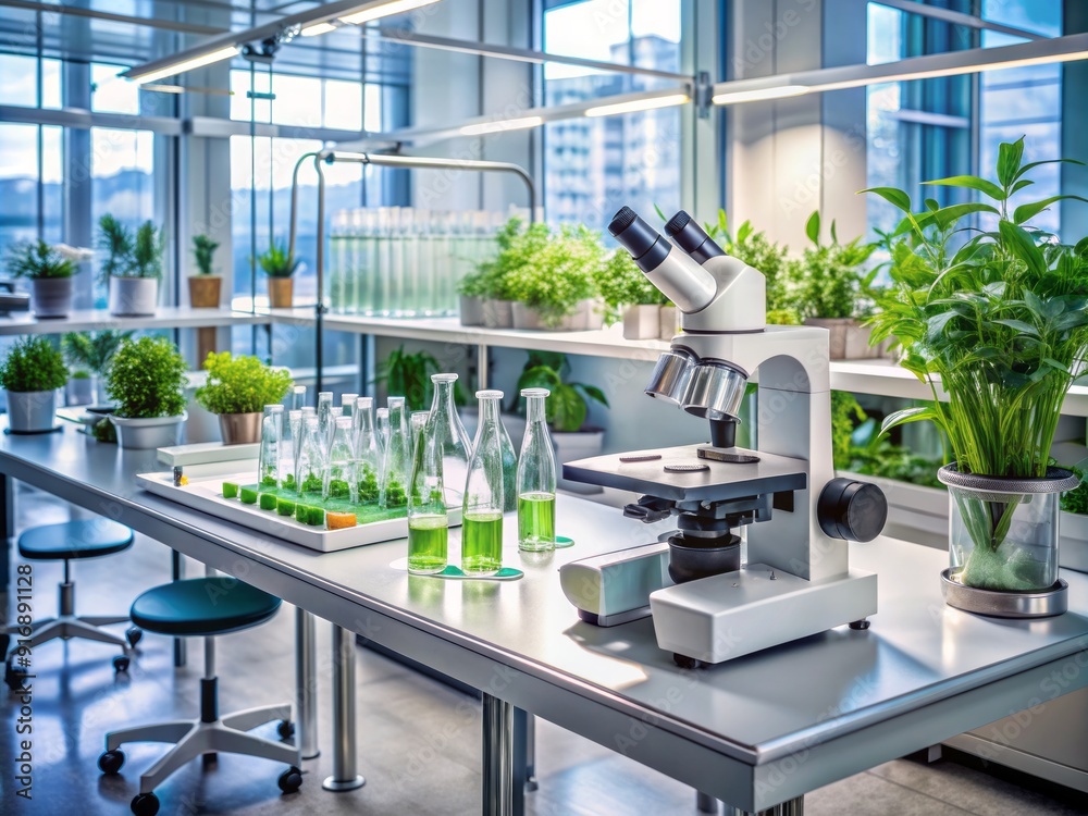 Microscopes, petri dishes, and laboratory equipment clutter a modern ...