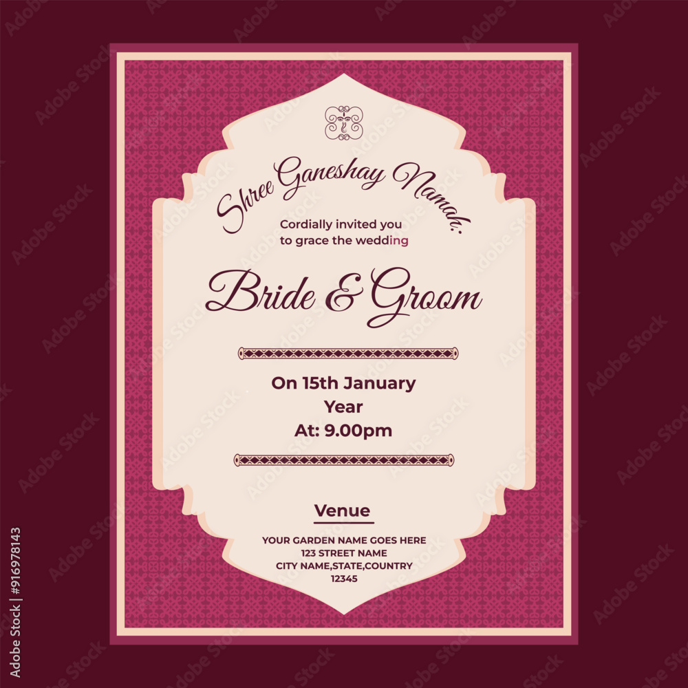 Indian Wedding Invitation Template Layout With Event Details In Pink ...
