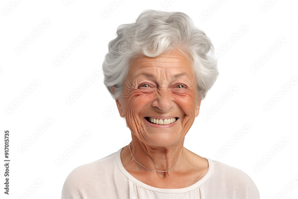 European elderly woman smiling on transparent background. Subjects ...