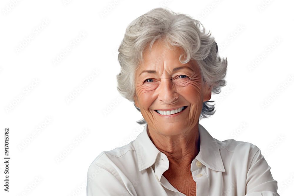 European elderly woman smiling on transparent background. Subjects ...