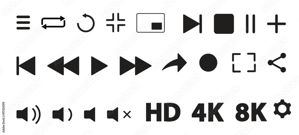 video media player icons vector set. multimedia music audio control ...