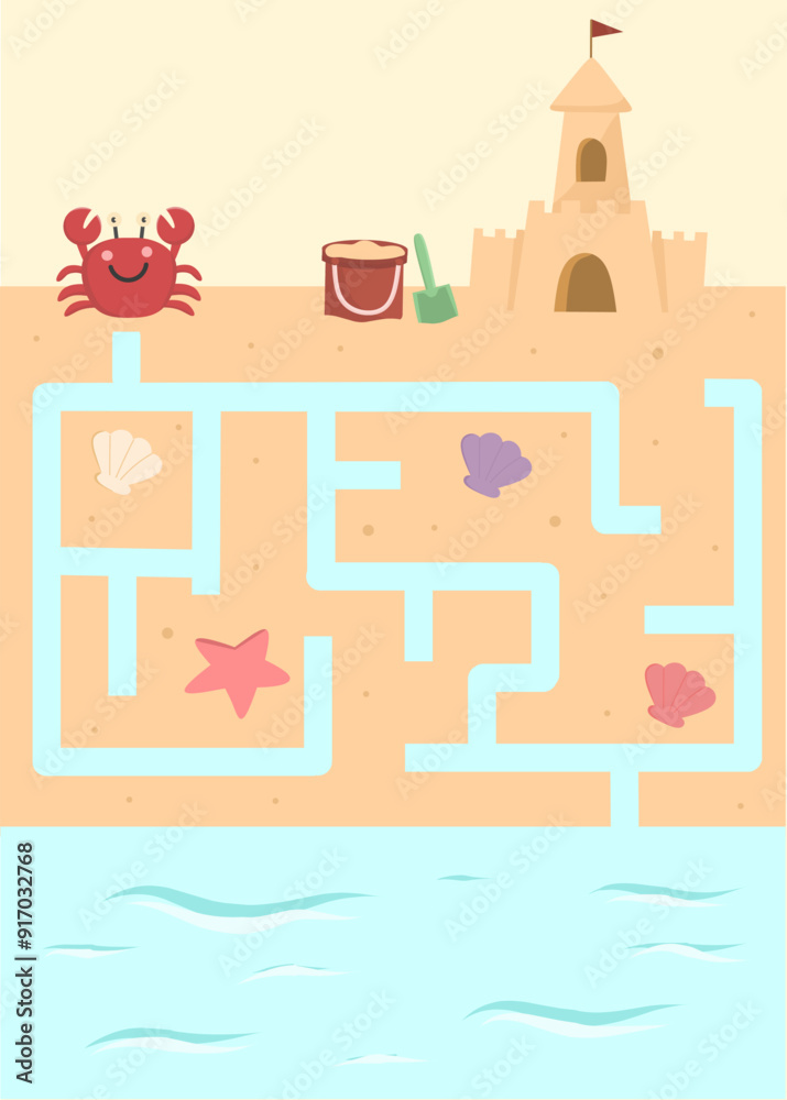 Maze game for kids in beach theme, summer maze game worksheet ...