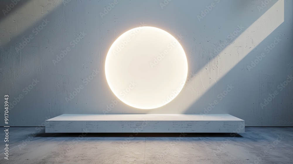 Studio photo with white background and floor. A projector light shines ...