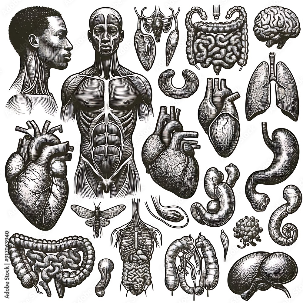 Anatomy of human bones and muscles set. Organ systems. Body and Thorax ...