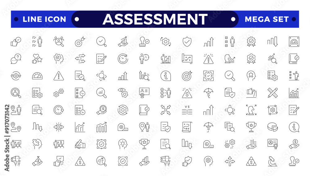 Assessment icons set. Stroke thin line vector illustration with goals ...
