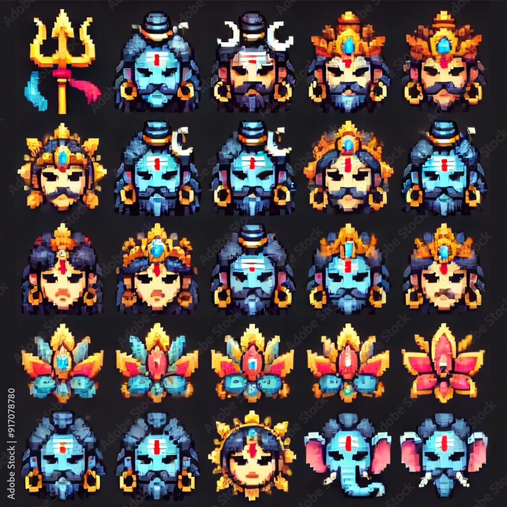 Shiva-themed Pixel Art RPG Sprite Sheet Stock Illustration | Adobe Stock