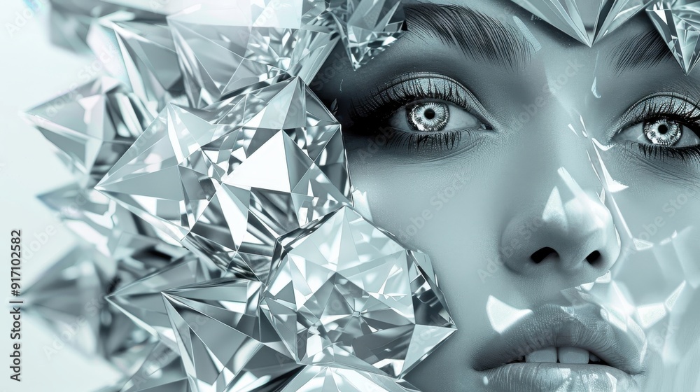 Woman with a face partially obscured by a large, intricate crystal ...