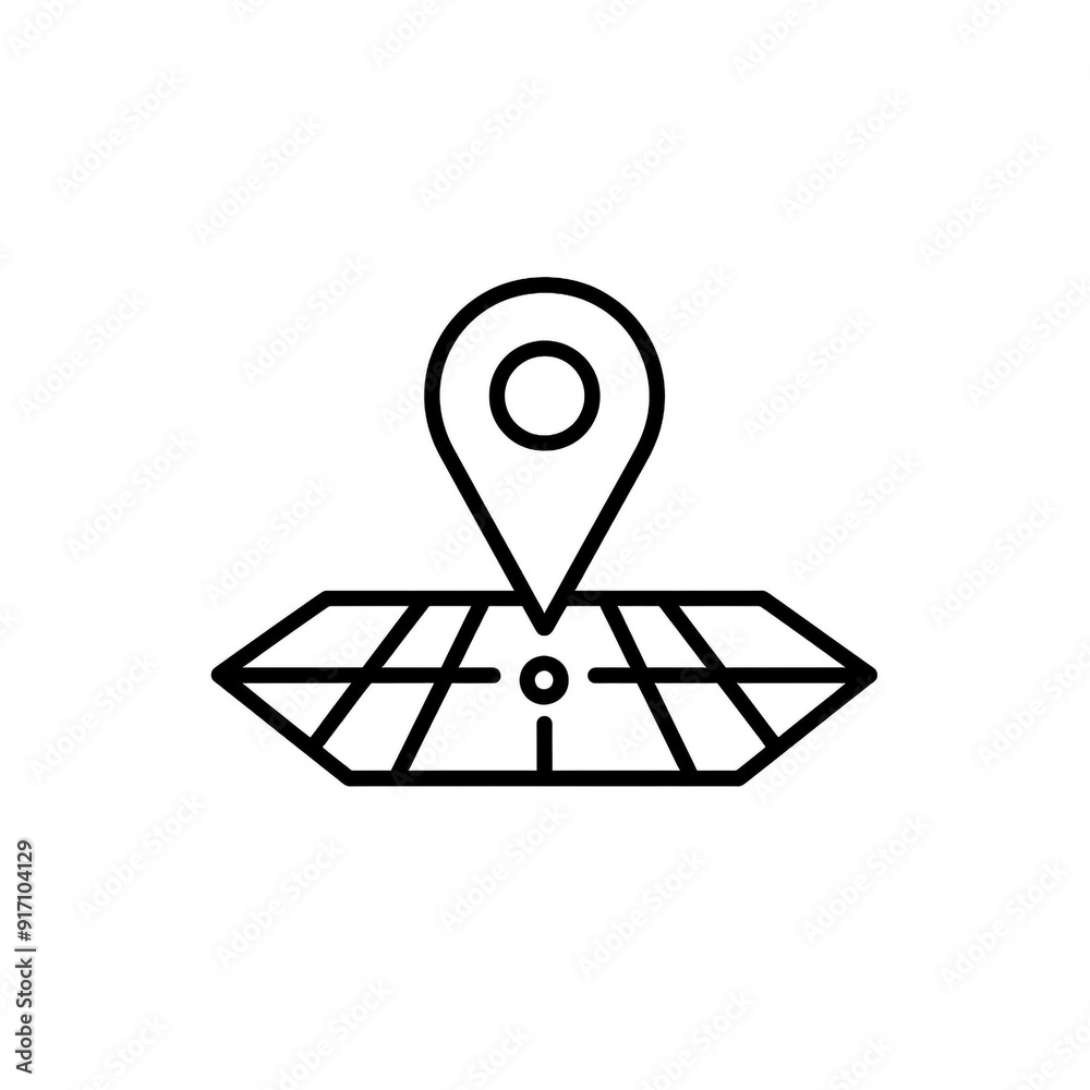 Outline the icon of the map and location. Black line and minimal design ...