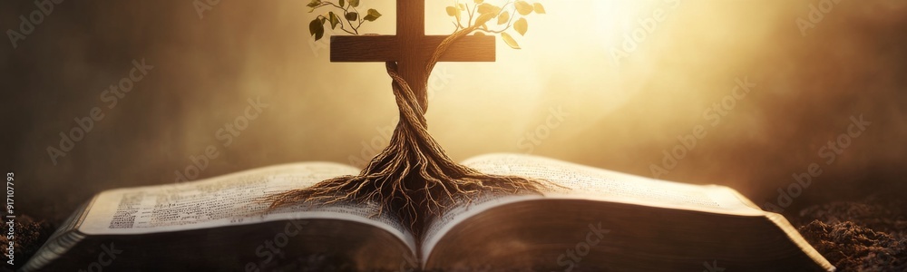 Rooted in Faith: The Foundation of Belief with a Cross Intertwined with ...