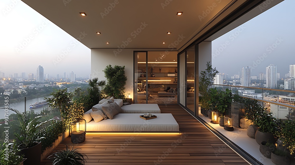 Balcony design, narrow space, original wood floor, white aluminum plate ...