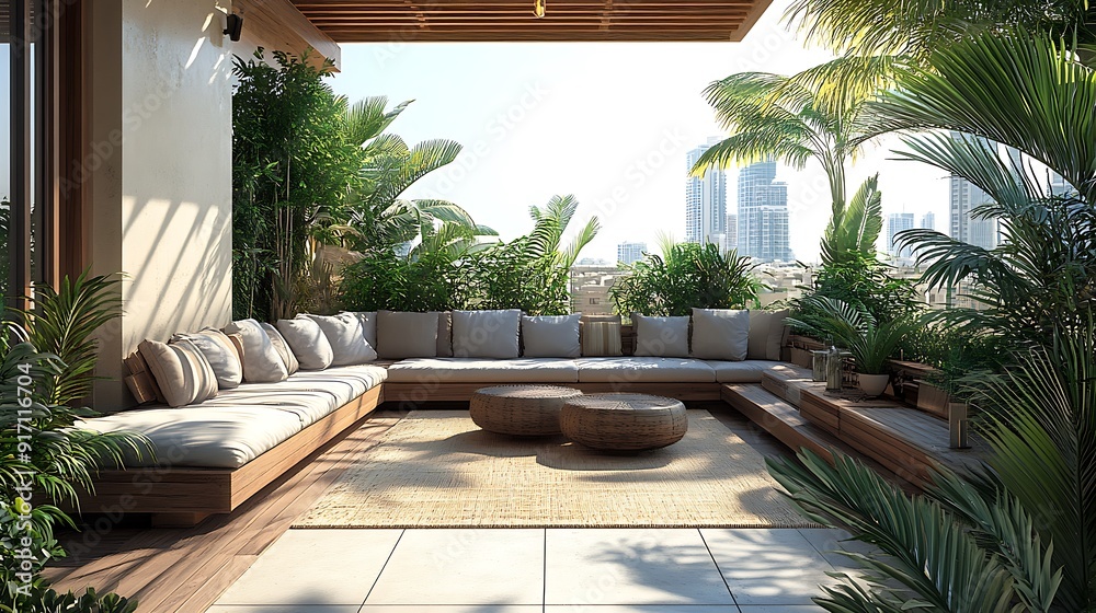 design a rooftop seating area with landscape design, modern, 12 by 6 ...