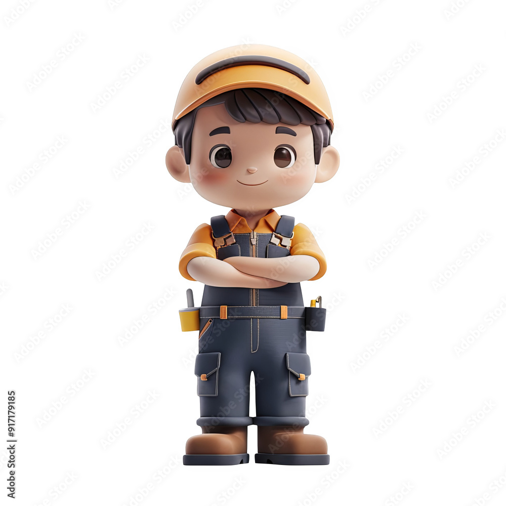 Cute 3D Cartoon Handyman Character Construction Worker Builder With ...