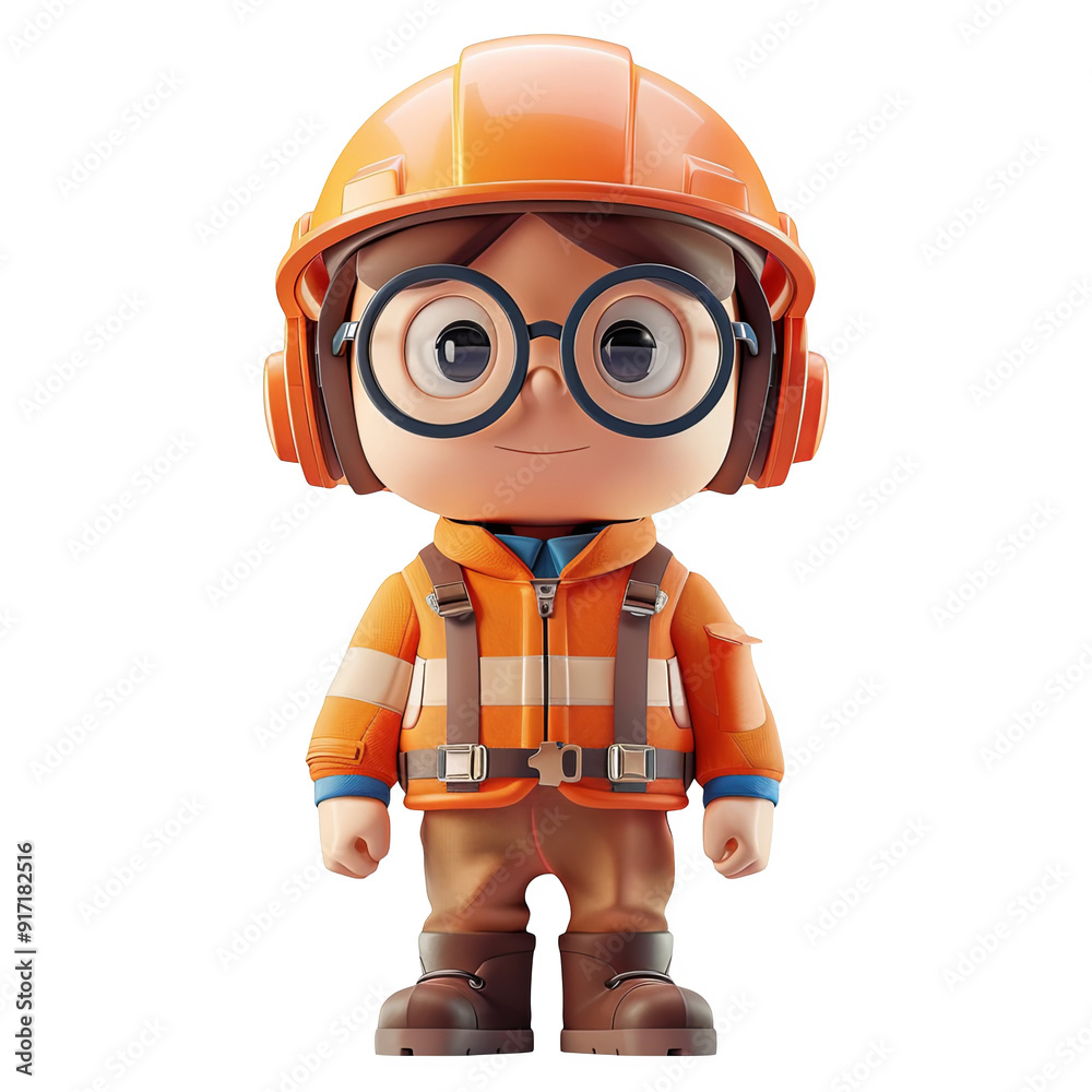 Cute Cartoon Construction Worker Character Wearing Safety Gear PNG ...