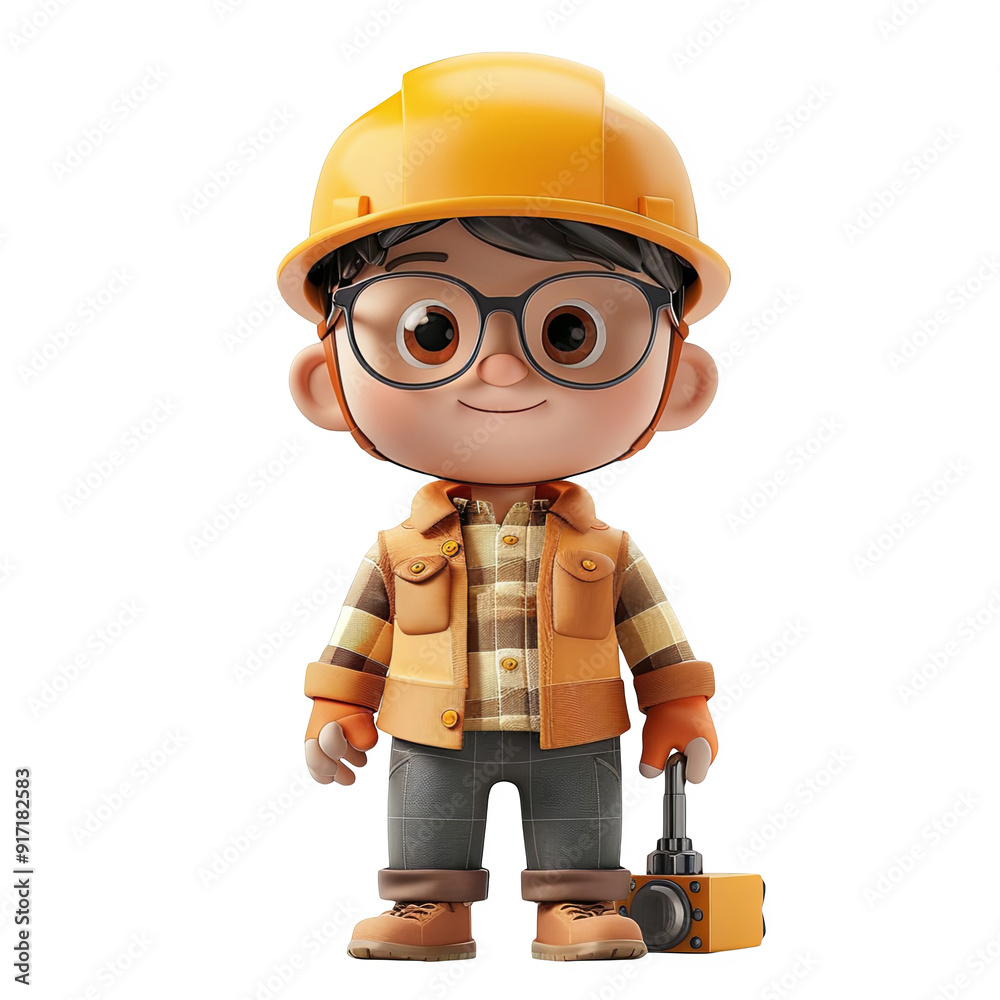 Cute Cartoon Construction Worker Character in Hard Hat PNG Set ...