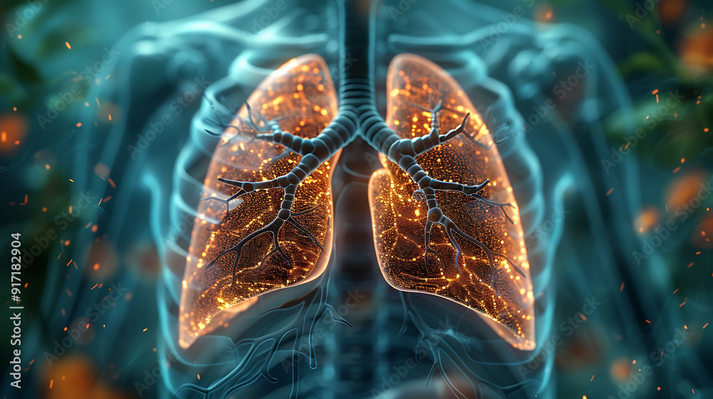 Anatomical illustration of respiratory system showing detailed ...