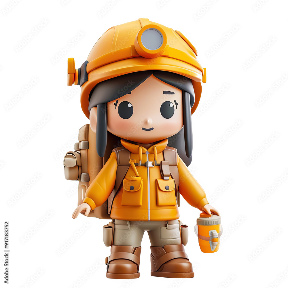 Cute Cartoon Girl Miner with Headlamp and Backpack PNG Illustration for ...