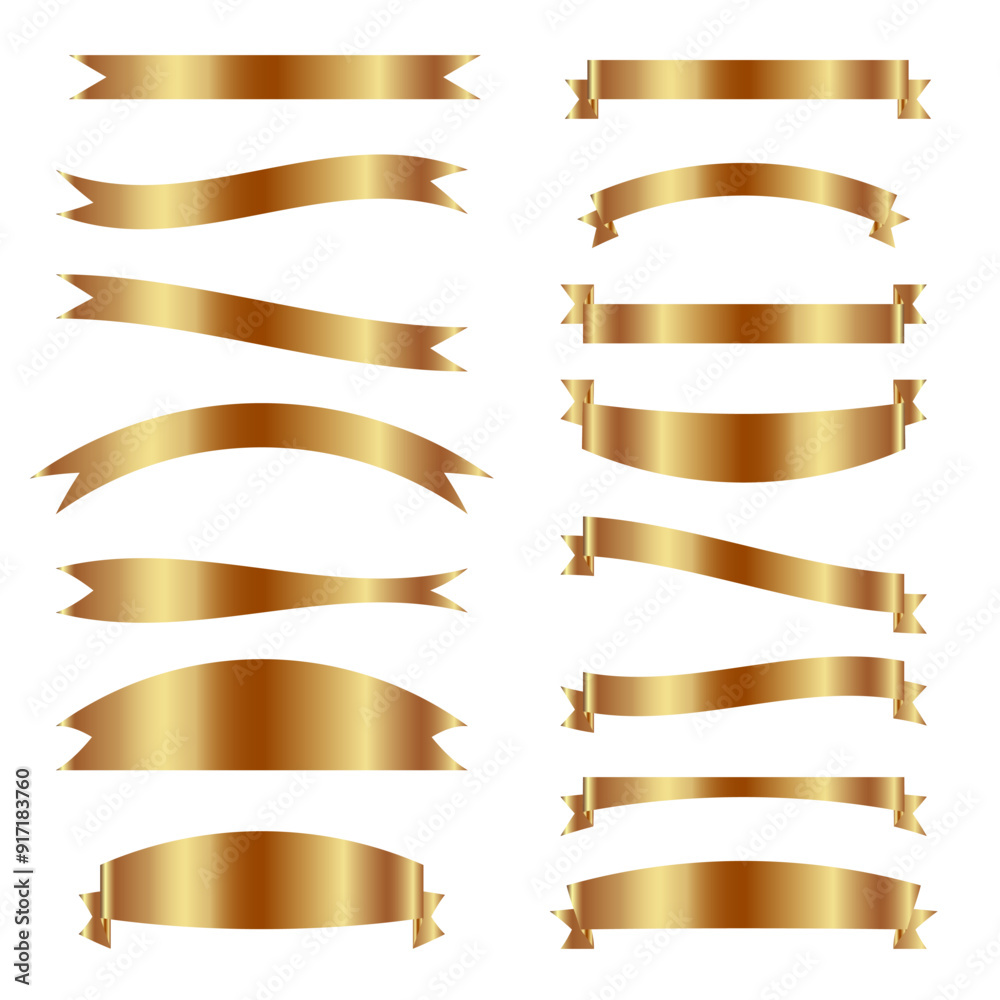 Set of golden ribbons, Beautiful and luxurious ribbon Realistic ribbon ...