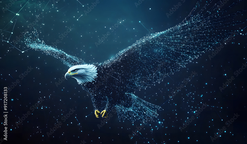 Digital eagle with data streams, AI in aerial surveillance and ...