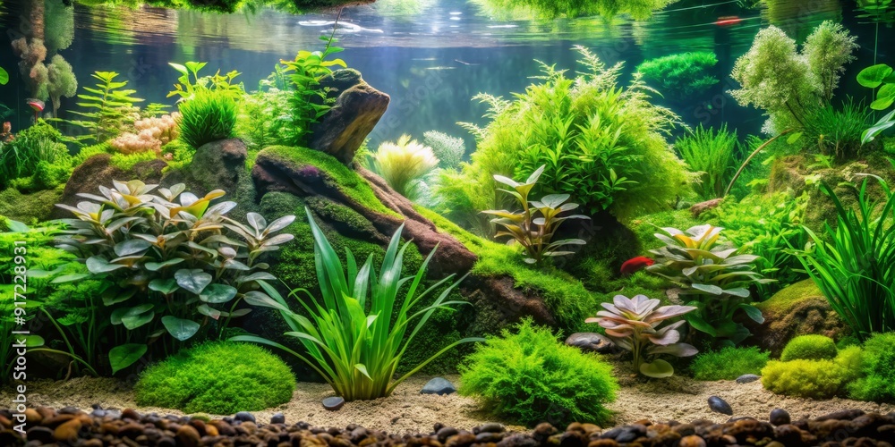 Underwater Paradise A Lush Aquascape with Rocks, Driftwood, and Vibrant ...