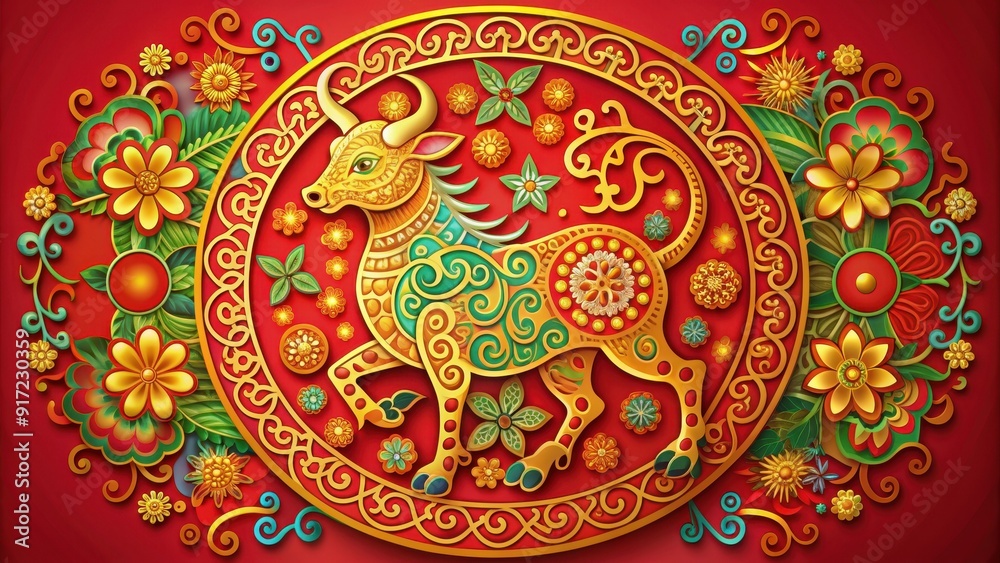 of Chinese zodiac sign with intricate design and vibrant colors ...