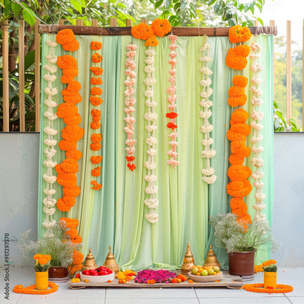 simple elegant traditional telugu Annapurna event backdrop using pastel ...