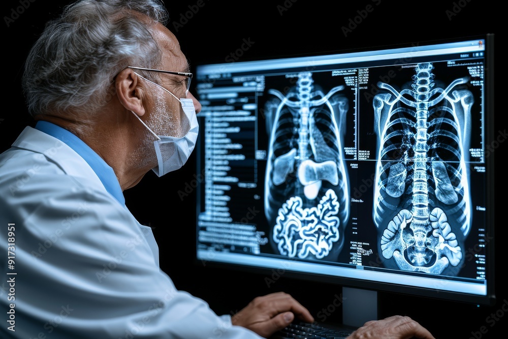 Medical Professional Analyzing X-Ray Images of Human Anatomy in High ...