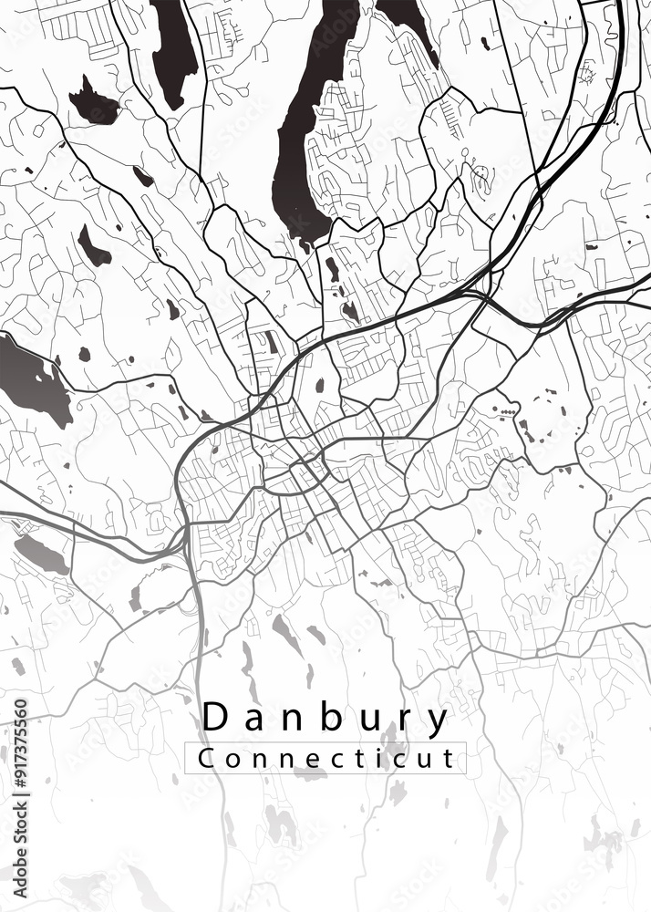 Minimalist white map of Danbury, Connecticut – A modern map print ...